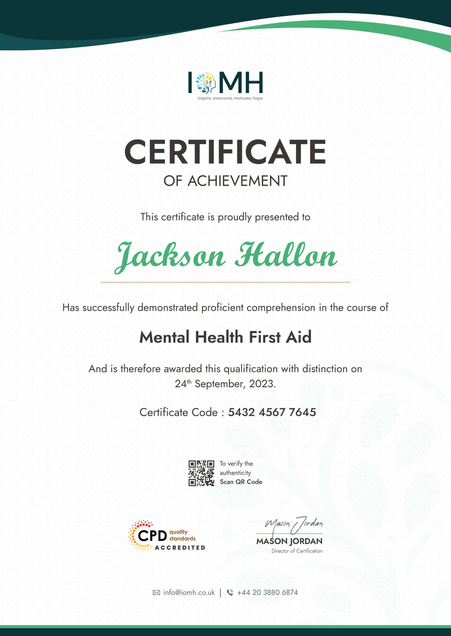 Get Your Certificate – Institute of Mental Health